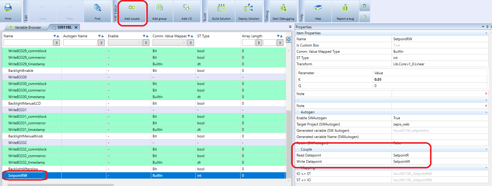 Coupling hardware I/O points | Domat Control System
