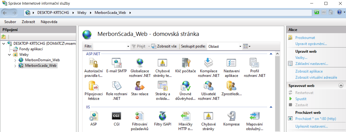 Problém se zastaveným webem Merbon SCADA | Domat Control System